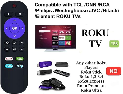 Universal Remote Compatible with Element ROKU TV with Netflix Hulu Vudu Sling