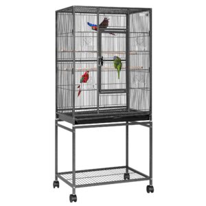 vivohome 54 inch wrought iron large bird flight cage with rolling stand for parakeets canaries cockatiels lovebirds conures, black