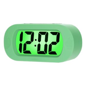 plumeet kids alarm clock large digital lcd travel alarm clocks with snooze and night light - ascending sound and handheld size - best gift for kids (cyan)