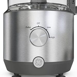 GE Food Processor | 12 Cup | Complete With 3 Feeding Tubes, Stainless Steel Mixing Blade & Shredding Disc | 3 Speed | Great for Shredded Cheese, Chicken & More | Kitchen Essentials | 550 Watts