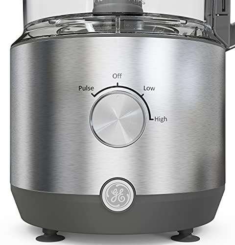 GE Food Processor | 12 Cup | Complete With 3 Feeding Tubes, Stainless Steel Mixing Blade & Shredding Disc | 3 Speed | Great for Shredded Cheese, Chicken & More | Kitchen Essentials | 550 Watts