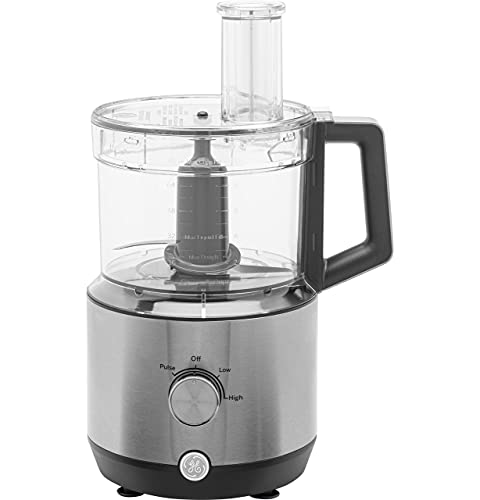 GE Food Processor | 12 Cup | Complete With 3 Feeding Tubes, Stainless Steel Mixing Blade & Shredding Disc | 3 Speed | Great for Shredded Cheese, Chicken & More | Kitchen Essentials | 550 Watts