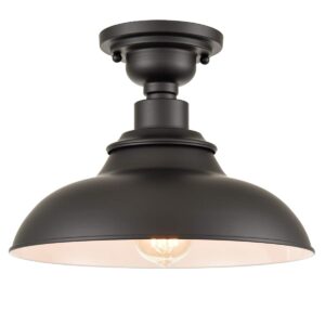 samteen 12-inch farmhouse semi flush mount ceiling light black 1-light industrial barn ceiling light matte black hallway light fixtures ceiling for bedroom kitchen foyer loft