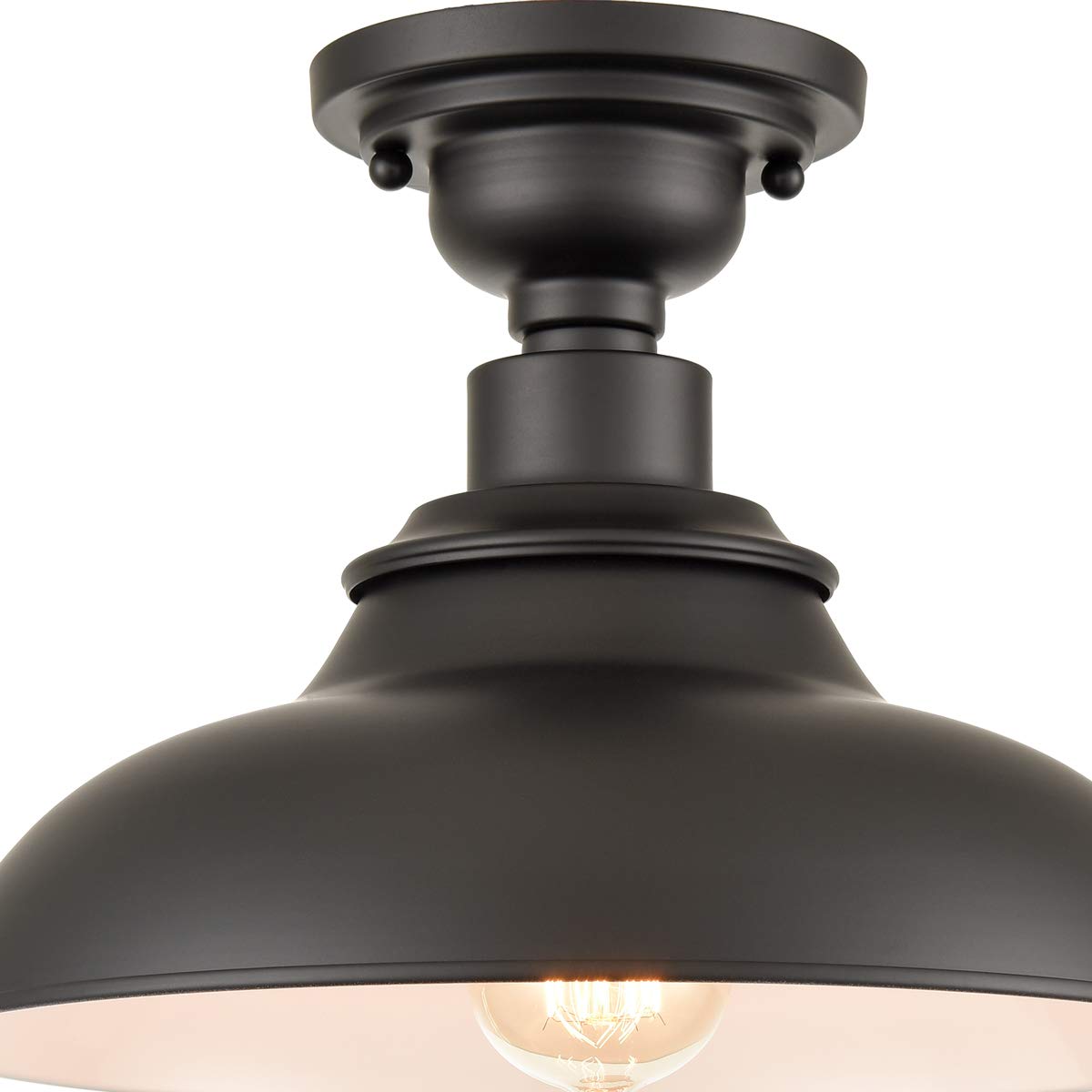 SAMTEEN 12-Inch Farmhouse Semi Flush Mount Ceiling Light Black 1-Light Industrial Barn Ceiling Light Matte Black Hallway Light Fixtures Ceiling for Bedroom Kitchen Foyer Loft