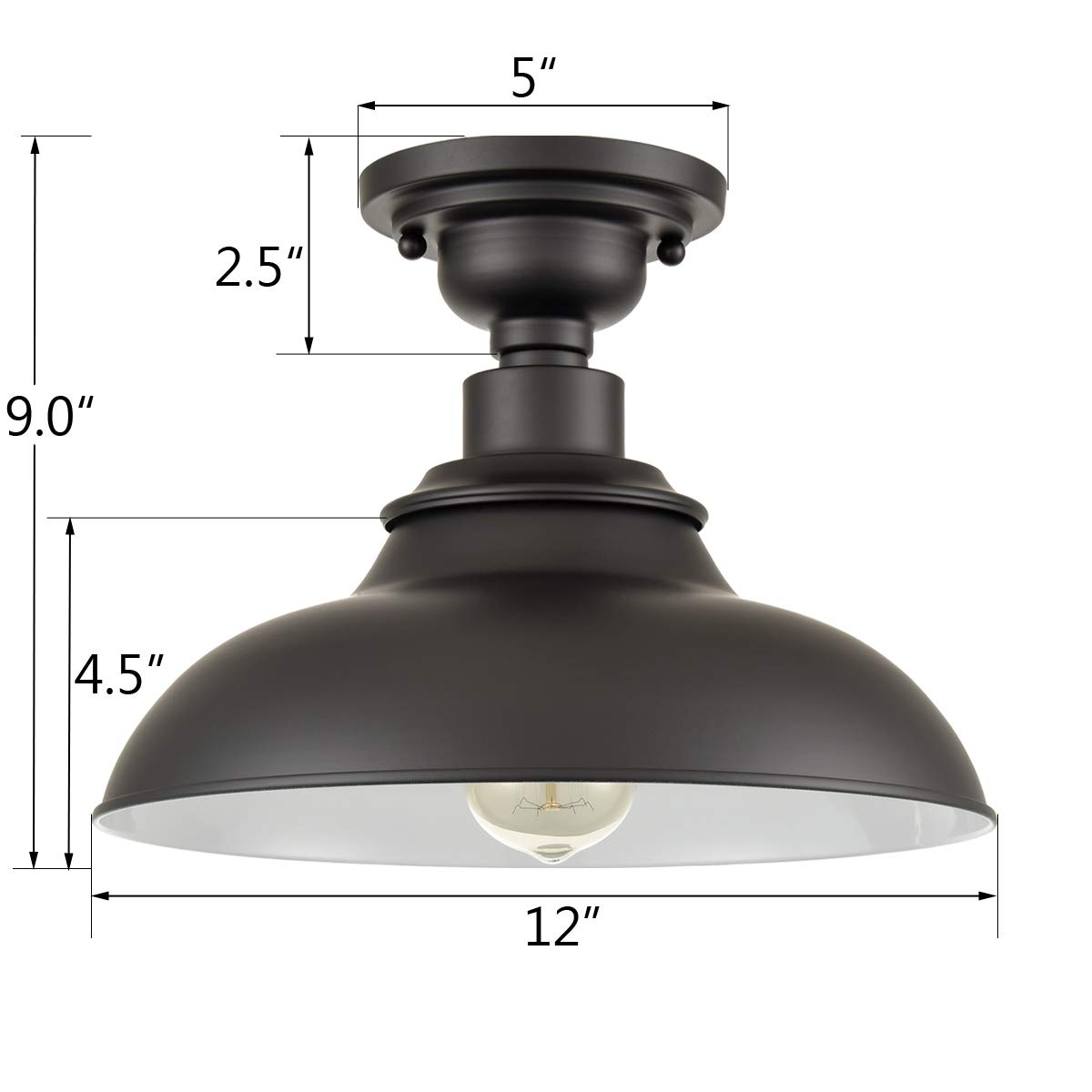 SAMTEEN 12-Inch Farmhouse Semi Flush Mount Ceiling Light Black 1-Light Industrial Barn Ceiling Light Matte Black Hallway Light Fixtures Ceiling for Bedroom Kitchen Foyer Loft