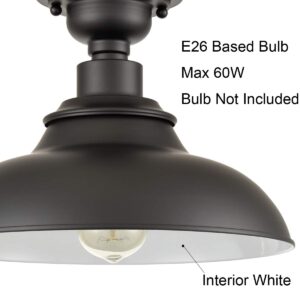 SAMTEEN 12-Inch Farmhouse Semi Flush Mount Ceiling Light Black 1-Light Industrial Barn Ceiling Light Matte Black Hallway Light Fixtures Ceiling for Bedroom Kitchen Foyer Loft