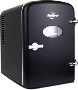 koolatron retro portable mini fridge 4 liter/6 can ac/dc thermoelectric cooler for skincare, cosmetics, medications, dorm, home, room and travel (black)