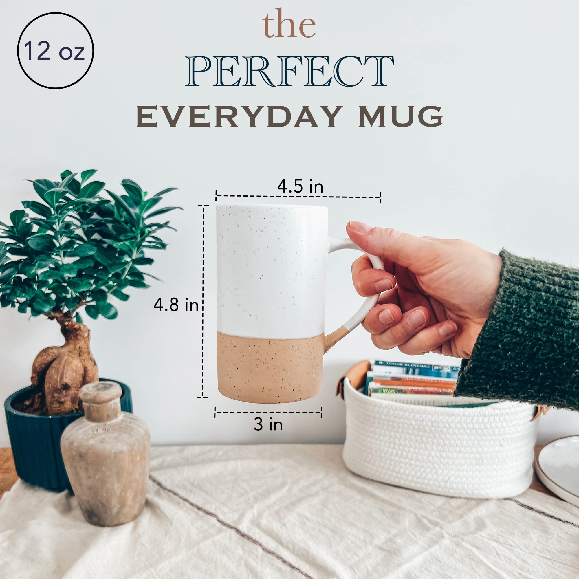 Mora Ceramics 12oz Coffee Mug Set of 4 - Ceramic Tea Cups with Handle - Microwave and Dishwasher Safe, Perfect For Cup or Mug Lovers - Rustic Matte Glaze, Modern Design Mugs - Petro