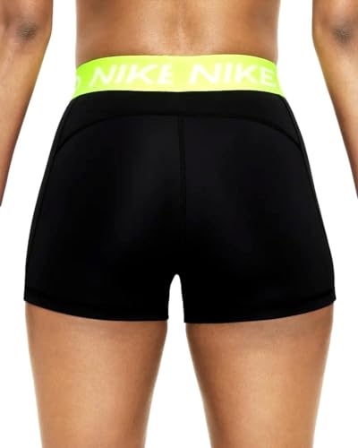 Nike Womens Pro 3" Shorts (Black/Volt/White, Medium)