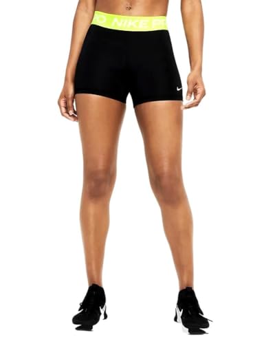 Nike Womens Pro 3" Shorts (Black/Volt/White, Medium)