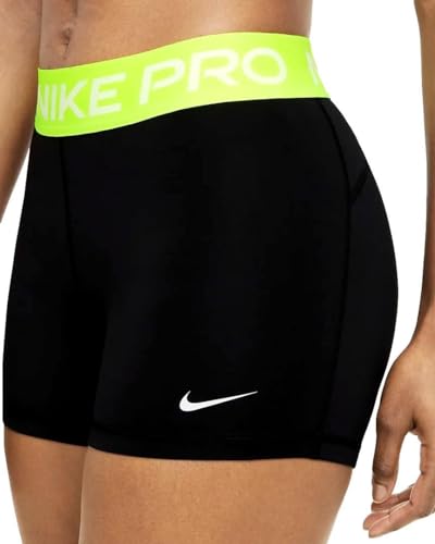 Nike Womens Pro 3" Shorts (Black/Volt/White, Medium)