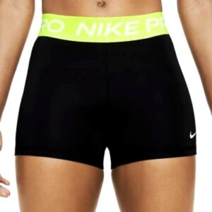 Nike Womens Pro 3" Shorts (Black/Volt/White, Medium)