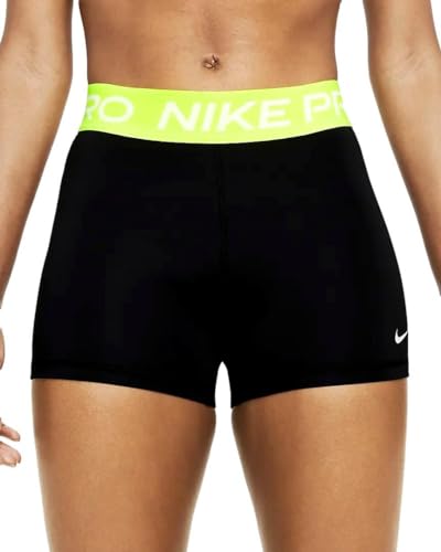 Nike Womens Pro 3" Shorts (Black/Volt/White, Medium)