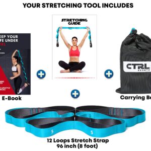 Stretching Strap with Loops - Non Elastic Stretch Band for Physical Therapy, Yoga Strap for Stretching Equipment, Stretch Bands for Exercise and Flexibility - Fascia, Hamstring & Leg Stretcher Belt