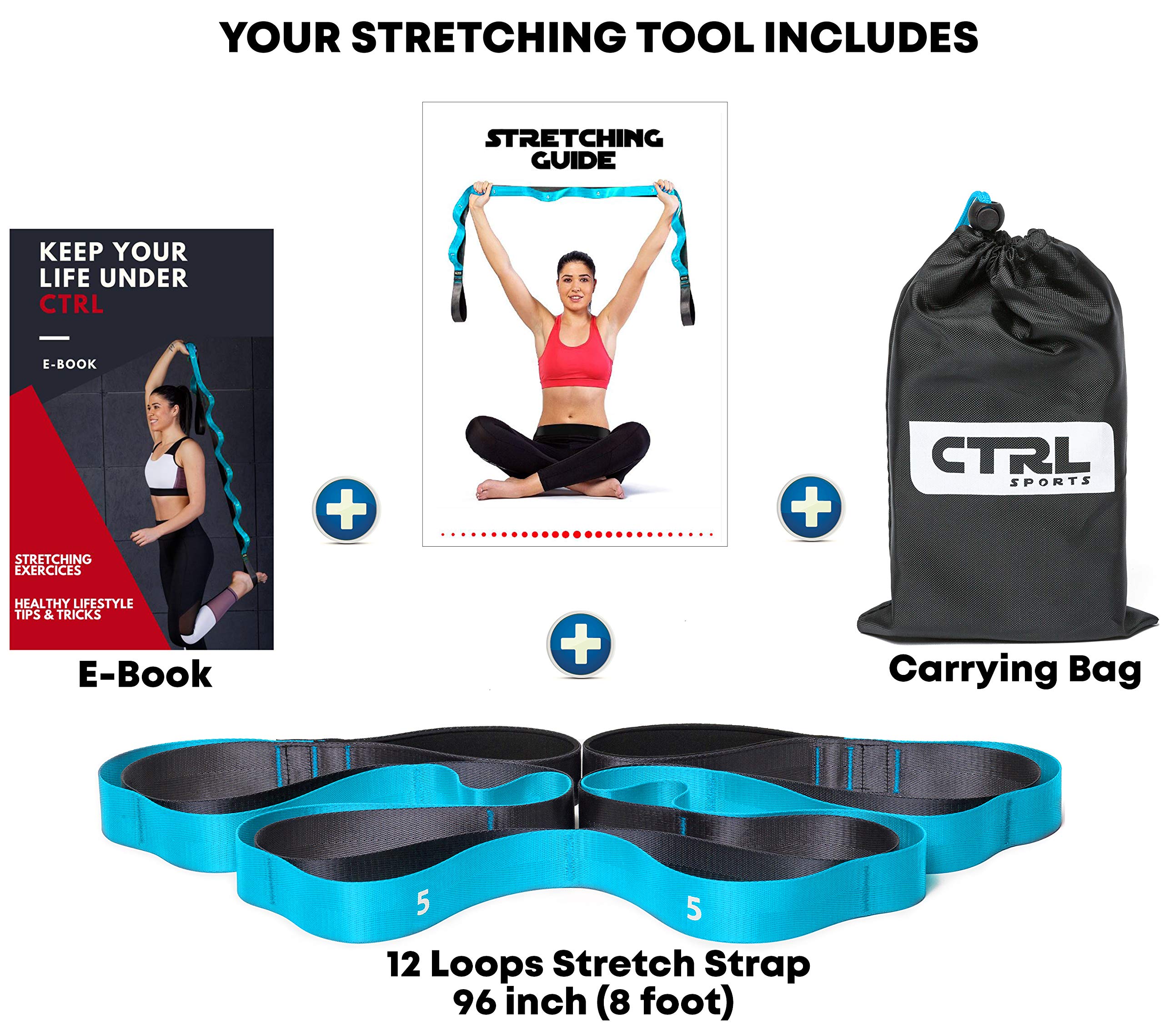 Stretching Strap with Loops - Non Elastic Stretch Band for Physical Therapy, Yoga Strap for Stretching Equipment, Stretch Bands for Exercise and Flexibility - Fascia, Hamstring & Leg Stretcher Belt