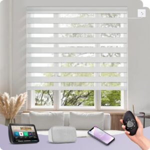 graywind motorized zebra blinds compatible with alexa google wifi hardwired smart horizontal window blind remote control light filtering electric window shades, customized size (luxury silver white)