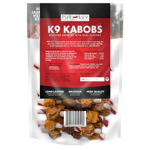 Pur Luv Dog Treats, K9 Kabobs for Dogs Made with Real Chicken and Duck, 12 Ounces, Healthy, Easily Digestible, Long-Lasting, High Protein Dog Treat, Satisfies Dog's Urge to Chew