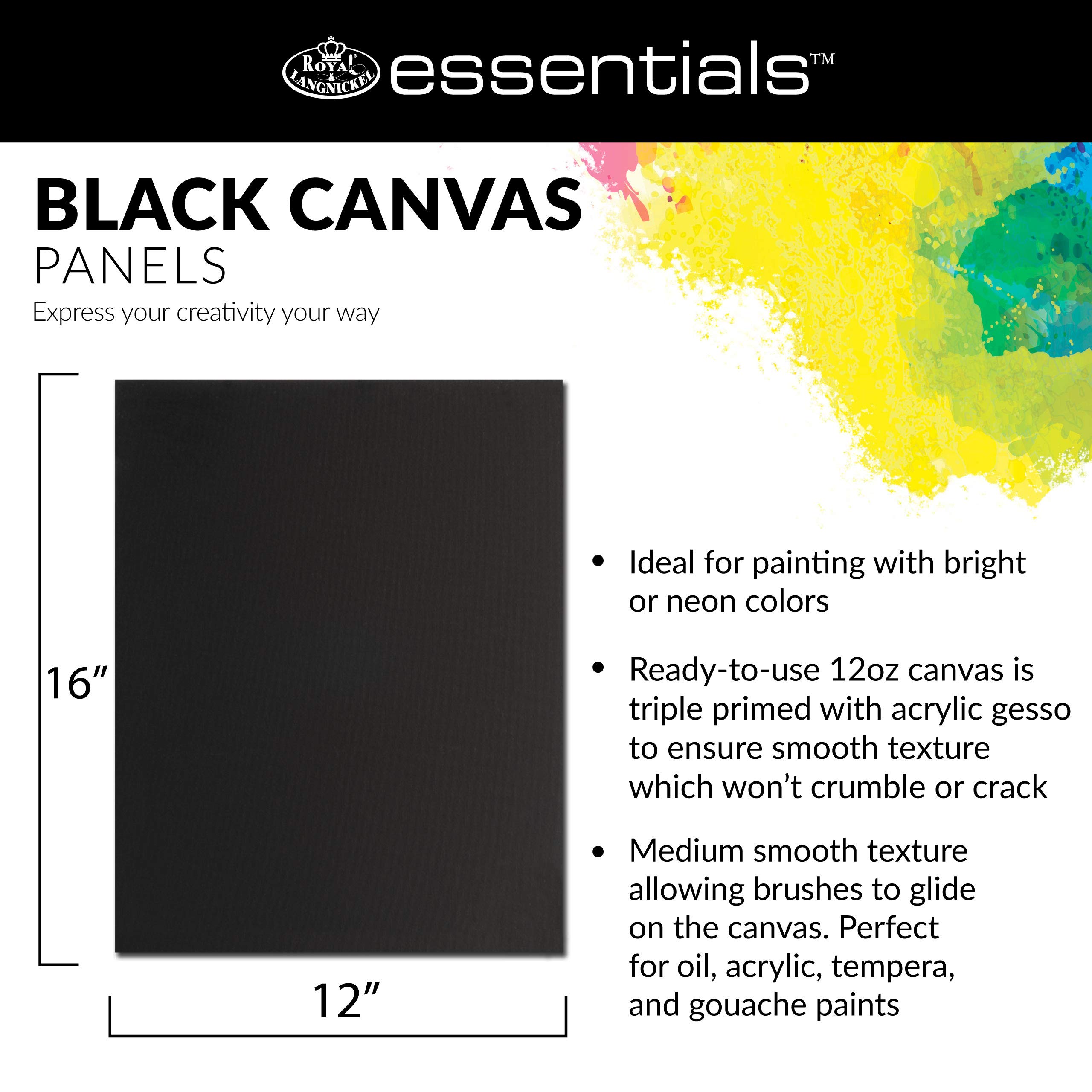 Royal & Langnickel Essentials 12x16 Black Triple Gessoed Canvas Panels Value Pack, for Oil and Acrylic Painting, 4 Pack