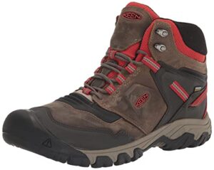 keen men's ridge flex mid height waterproof hiking boots, dark olive/ketchup, 10.5