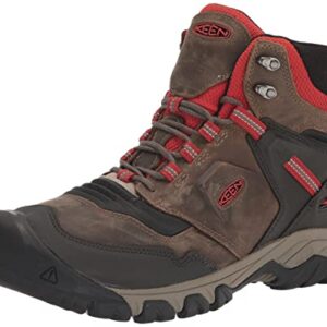 KEEN Men's Ridge Flex Mid Height Waterproof Hiking Boots, Dark Olive/Ketchup, 10.5