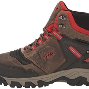 KEEN Men's Ridge Flex Mid Height Waterproof Hiking Boots, Dark Olive/Ketchup, 10.5