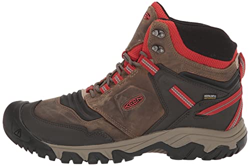 KEEN Men's Ridge Flex Mid Height Waterproof Hiking Boots, Dark Olive/Ketchup, 10.5