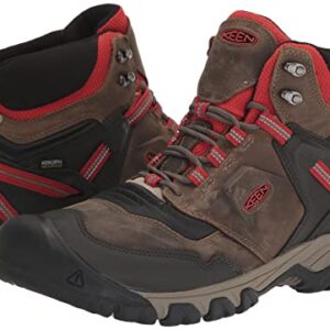 KEEN Men's Ridge Flex Mid Height Waterproof Hiking Boots, Dark Olive/Ketchup, 10.5