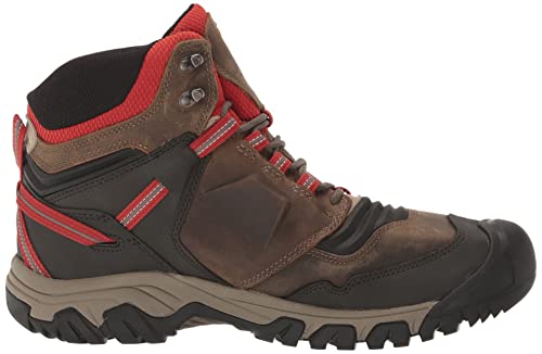 KEEN Men's Ridge Flex Mid Height Waterproof Hiking Boots, Dark Olive/Ketchup, 10.5