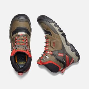 KEEN Men's Ridge Flex Mid Height Waterproof Hiking Boots, Dark Olive/Ketchup, 10.5