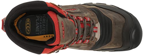 KEEN Men's Ridge Flex Mid Height Waterproof Hiking Boots, Dark Olive/Ketchup, 10.5