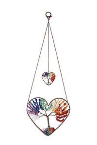 jovivi double heart tree of life hanging ornament 7 chakra reiki healing crystals stones gemstone meditation window wall hanger for feng shui yoga home indoor decor