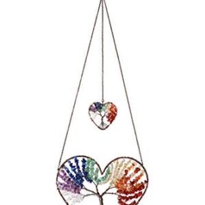 JOVIVI Double Heart Tree of Life Hanging Ornament 7 Chakra Reiki Healing Crystals Stones Gemstone Meditation Window Wall Hanger for Feng Shui Yoga Home Indoor Decor