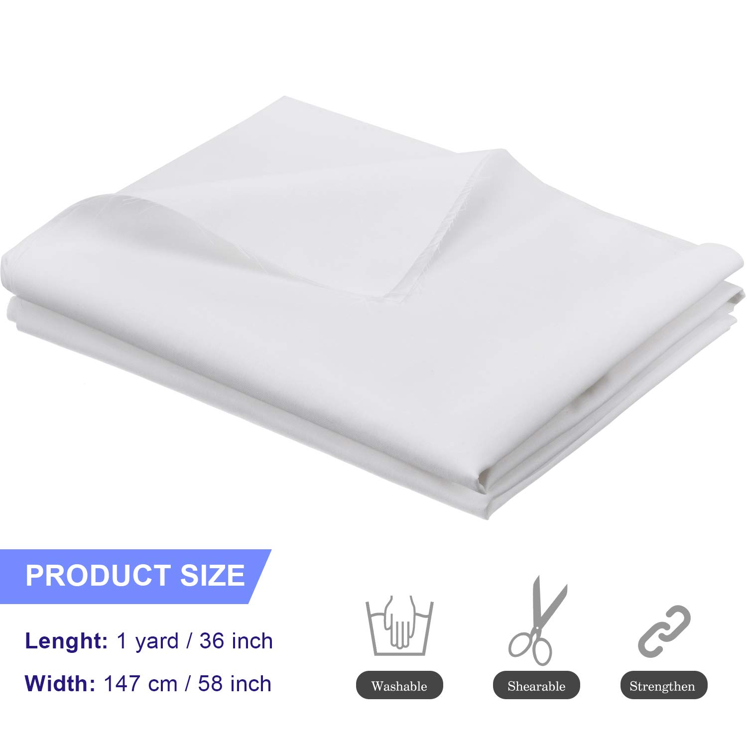 Soft and Stable Fabric Poly Cotton Broadcloth, Plain Poly Cotton Fabric, Poly Cotton Dress Craft Material for Embroidery, Embroidery Fabric Cotton, White (1.6 Yard x 1 Yard)