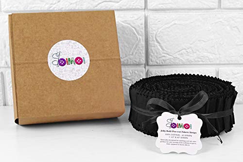 Soimoi 40Pcs Solid Black Precut Fabrics Strips Roll Up 1.5 Inches Cotton Jelly Rolls for Quilting