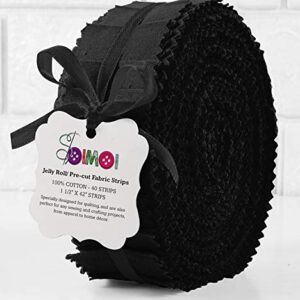 Soimoi 40Pcs Solid Black Precut Fabrics Strips Roll Up 1.5 Inches Cotton Jelly Rolls for Quilting