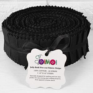 Soimoi 40Pcs Solid Black Precut Fabrics Strips Roll Up 1.5 Inches Cotton Jelly Rolls for Quilting