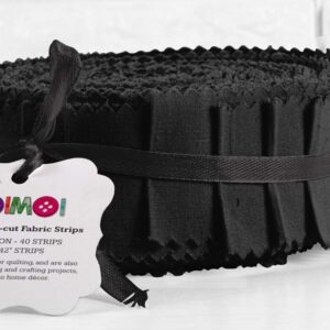 Soimoi 40Pcs Solid Black Precut Fabrics Strips Roll Up 1.5 Inches Cotton Jelly Rolls for Quilting