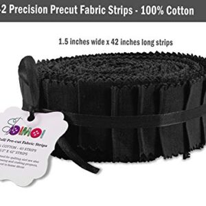 Soimoi 40Pcs Solid Black Precut Fabrics Strips Roll Up 1.5 Inches Cotton Jelly Rolls for Quilting