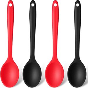 patelai 4 pieces small multicolored silicone spoons nonstick kitchen spoon silicone serving spoon stirring spoon for kitchen cooking baking stirring mixing tools (red, black)