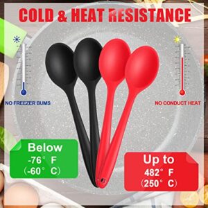 Patelai 4 Pieces Small Multicolored Silicone Spoons Nonstick Kitchen Spoon Silicone Serving Spoon Stirring Spoon for Kitchen Cooking Baking Stirring Mixing Tools (Red, Black)