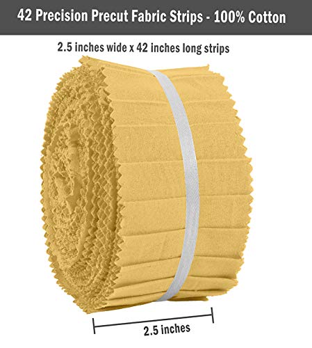 Soimoi 40Pcs Solid Goldenrod Precut Fabrics Strips Roll Up 2.5 Inches Cotton Jelly Rolls for Quilting