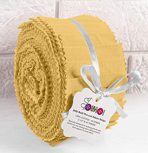 Soimoi 40Pcs Solid Goldenrod Precut Fabrics Strips Roll Up 2.5 Inches Cotton Jelly Rolls for Quilting