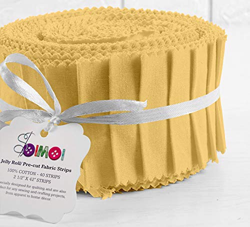 Soimoi 40Pcs Solid Goldenrod Precut Fabrics Strips Roll Up 2.5 Inches Cotton Jelly Rolls for Quilting