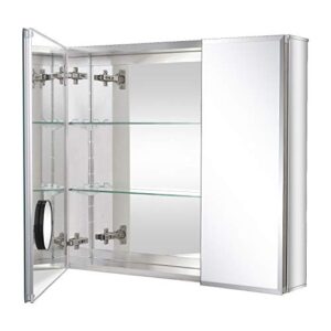 fundin bathroom mirror medicine cabinet aluminum storage cabinet 30 x 26 inch beveled edge frameless double sided mirror door recess or surface mount with 5x magnifying makeup mirror