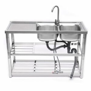 commercial restaurant sink - stainless steel utility sink free-standing kitchen sink set double bowl kitchen sinks commercial pull faucet kitchen sink & faucet combo with strainer, 47inch rectangular