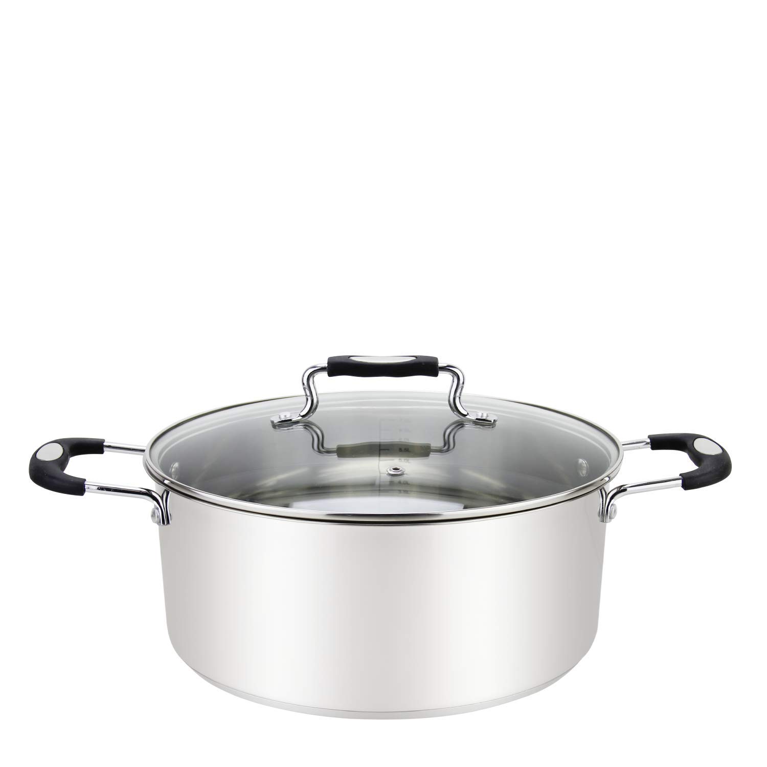 Millvado Stainless Steel Casserole Pot, Large Steel Dutch Oven, Boiling Pot for Soup, Spaghetti, Braising, 8.4 Quart Induction Cooking Pot, Urban Collection Low Round Mirrored Stainless Pots