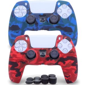 sofunii 2 pack silicone controller skins camo anti-slip cover case protector sleeve for playstation 5 /ps5 controller with 8 x thumb grip caps(blue,red)