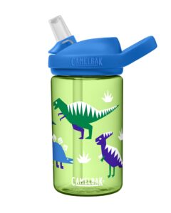 camelbak eddy+ 14oz kids water bottle with tritan renew – straw top, leak-proof when closed, hip dinos