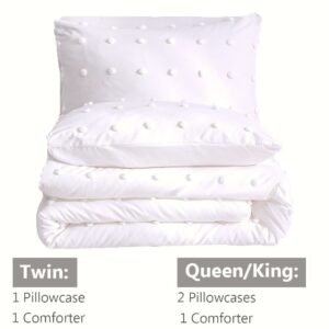 Paxrac Tufted White Queen Comforter Set (90x90 inches), 3 Pieces- Soft Cotton Jacquard Lightweight Comforter with 2 Pillowcases, Chenille Dots All Season Down Alternative Comforter Set for Bedding