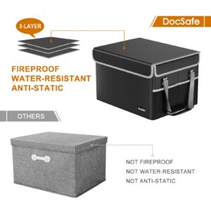 DocSafe File Box Fireproof File Storage Organizer Box with Lid,Collapsible Document Storage Filing Box for Hanging Letter/Legal Folder,Portable Home Office Safe Box Bin Cabinet with Handle,Black